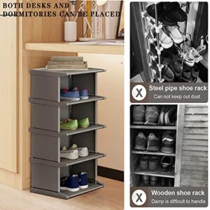 Narrow Shoe Rack 8 Tiers, Tall Skinny Shoe Organizer, Small Space and Vertical Shoe Rack, Suitable for Entryway,Hallway,Closet, Corner, Bedroom and Garage Shoe Shelf (Classic Grey