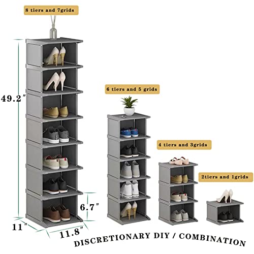 Narrow Shoe Rack 8 Tiers, Tall Skinny Shoe Organizer, Small Space and Vertical Shoe Rack, Suitable for Entryway,Hallway,Closet, Corner, Bedroom and Garage Shoe Shelf (Classic Grey