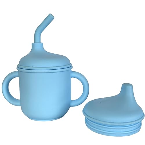 Baby cup with two lids, straw and sippy cup, Silicone baby cup-sippy cup-baby sippy cup- training cup- un breakable cup -cup with two handles- straw cup with handles