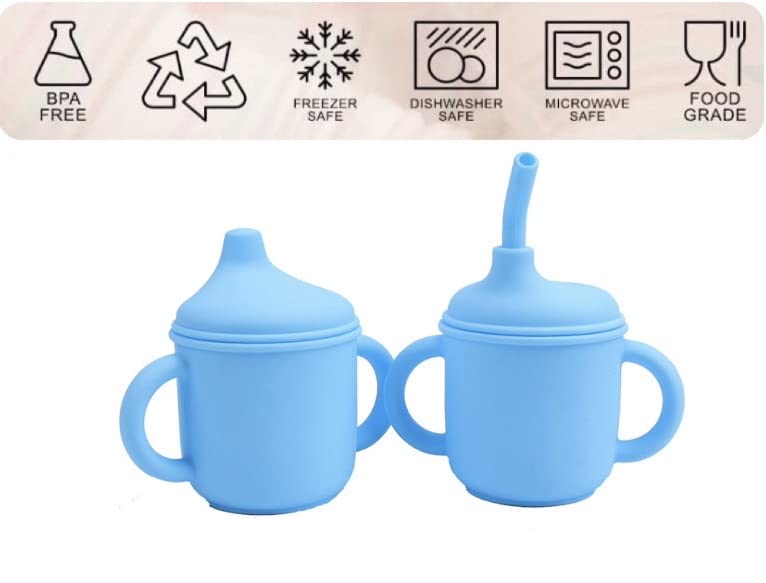 Baby cup with two lids, straw and sippy cup, Silicone baby cup-sippy cup-baby sippy cup- training cup- un breakable cup -cup with two handles- straw cup with handles