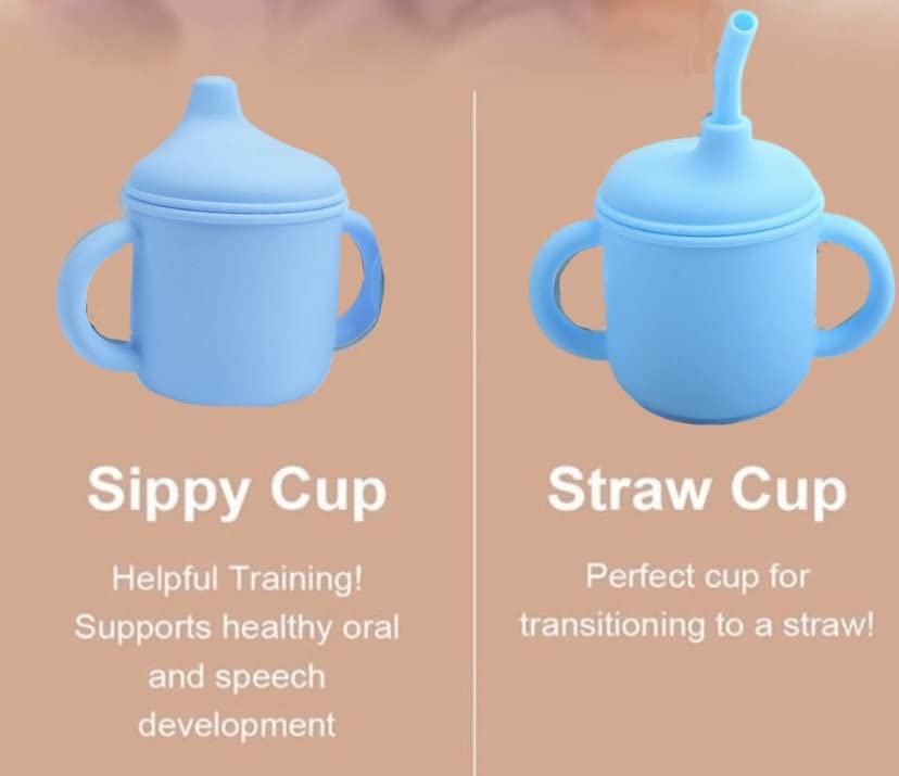 Baby cup with two lids, straw and sippy cup, Silicone baby cup-sippy cup-baby sippy cup- training cup- un breakable cup -cup with two handles- straw cup with handles