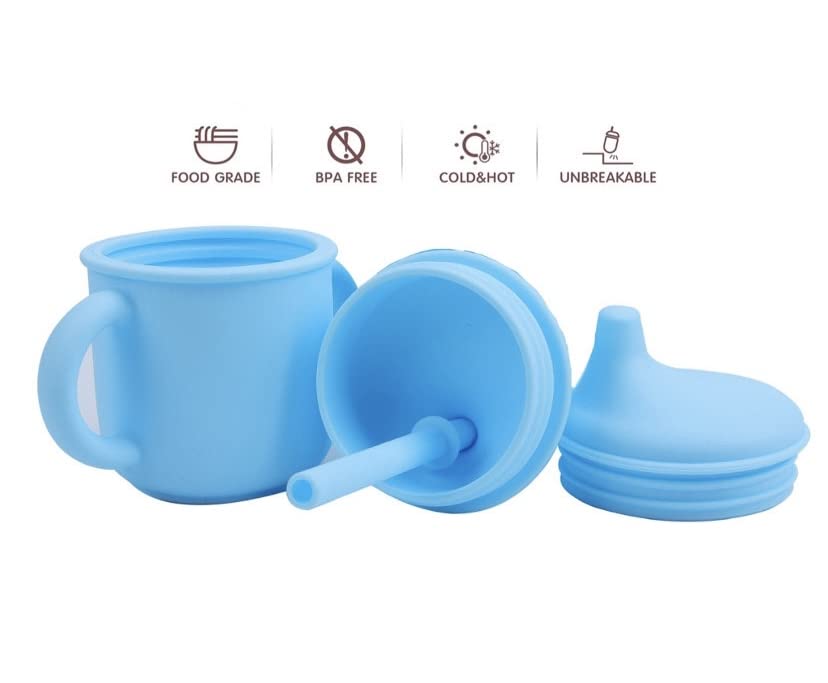 Baby cup with two lids, straw and sippy cup, Silicone baby cup-sippy cup-baby sippy cup- training cup- un breakable cup -cup with two handles- straw cup with handles