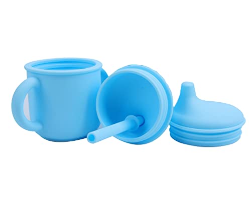 Baby cup with two lids, straw and sippy cup, Silicone baby cup-sippy cup-baby sippy cup- training cup- un breakable cup -cup with two handles- straw cup with handles