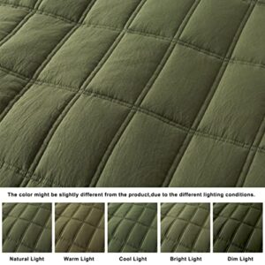 Green Quilt King Size Bedding Sets with Pillow Shams, Olive Lightweight Soft Bedspread Coverlet, Quilted Thin Blanket Comforter Bed Cover for All Season Spring Summer, 3 Pieces, 104x90 inches