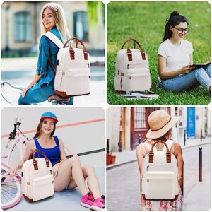 LONG VACATION Women's 15.6 Inch Laptop Bag, Fashion Laptop Backpack with USB Port, Casual Daypacks for College,Work (BEIGE & BROWN, 15.6 inch)