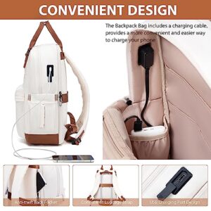 LONG VACATION Women's 15.6 Inch Laptop Bag, Fashion Laptop Backpack with USB Port, Casual Daypacks for College,Work (BEIGE & BROWN, 15.6 inch)