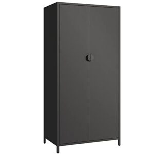 miocasa steel storage cabinet metal locker 2 door wardrobe armoire closet with hanging rod for bedroom, changing room, laundry room, office