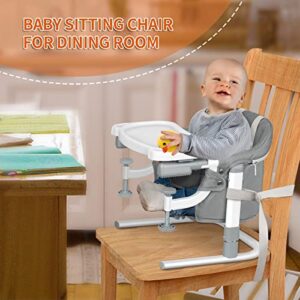 Hook On Chair, Yacul 3 in 1 Baby Booster High Chair with Tray, Feeding Seat for Table, Portable and Foldable Free Standing Floor Seat with Carry Bag for Home, Travel and Camping, Grey