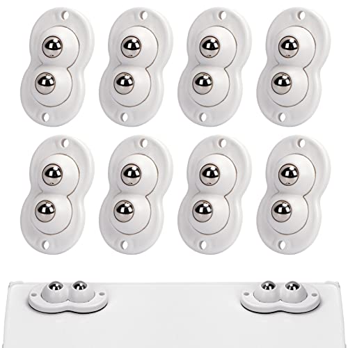 FYY Self Adhesive Caster Wheels, 8PCS Mini Swivel Wheels 360 Degree Rotation Stainless Steel Paste Pulley Sticky Pulley for Small Furniture Storage Box Trash Can Bins White