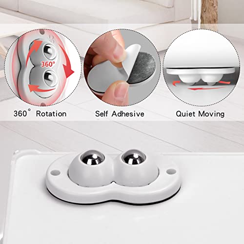 FYY Self Adhesive Caster Wheels, 8PCS Mini Swivel Wheels 360 Degree Rotation Stainless Steel Paste Pulley Sticky Pulley for Small Furniture Storage Box Trash Can Bins White