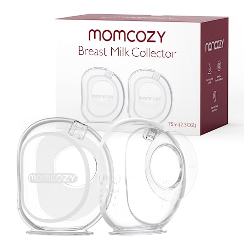 Momcozy Milk Collector for Breastmilk, Pea Breastfeeding Milk Catchers with Flange & Valve More Adsorption & Fit, Silicone Milk Collector Reusable Breast Milk Shells 2.5oz/75ml, 2 Pack