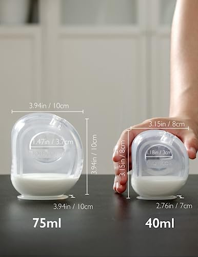 Momcozy Milk Collector for Breastmilk, Pea Breastfeeding Milk Catchers with Flange & Valve More Adsorption & Fit, Silicone Milk Collector Reusable Breast Milk Shells 2.5oz/75ml, 2 Pack