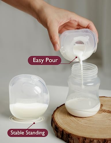 Momcozy Milk Collector for Breastmilk, Pea Breastfeeding Milk Catchers with Flange & Valve More Adsorption & Fit, Silicone Milk Collector Reusable Breast Milk Shells 2.5oz/75ml, 2 Pack