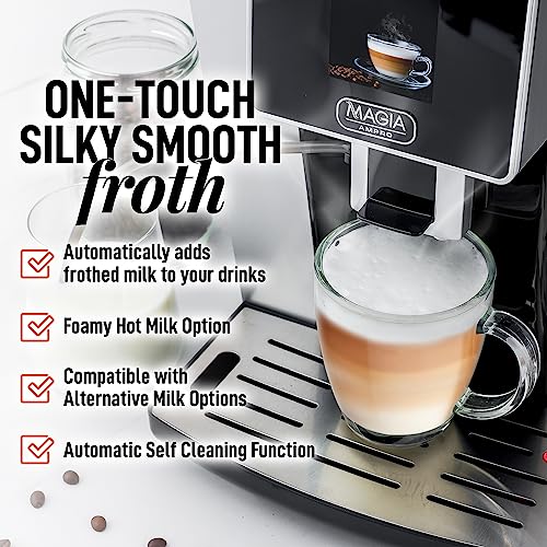 Zulay Kitchen Magia AMPRO Automatic Espresso Machine with Grinder & Milk Frother - Fully Automatic Coffee Machine with Touch Screen, 4 Customizable Recipes - Coffee Maker with Grinder Built In