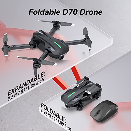 DEERC Drone with Camera, D70 Drones with Camera for Adults 720P HD, RC Quadcopter for Beginners with 2 Batteries, Kids Toy Easy to Play, Auto Hover, Voice Control, APP Control, 3D Flips