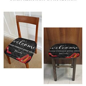 Seat Covers for Dining Room Chairs, Red High Heels Black Retro Wood Grain Fitted Stretch Jacquard Chair Seat Covers, Removable Washable Kitchen Dining Chair Slipcovers Protector Set