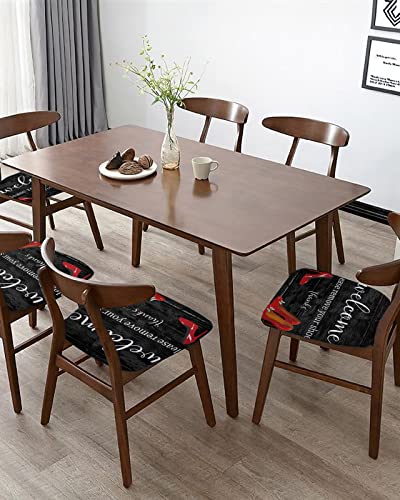 Seat Covers for Dining Room Chairs, Red High Heels Black Retro Wood Grain Fitted Stretch Jacquard Chair Seat Covers, Removable Washable Kitchen Dining Chair Slipcovers Protector Set