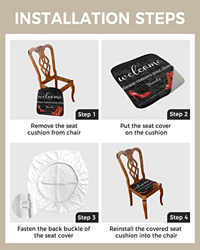 Seat Covers for Dining Room Chairs, Red High Heels Black Retro Wood Grain Fitted Stretch Jacquard Chair Seat Covers, Removable Washable Kitchen Dining Chair Slipcovers Protector Set