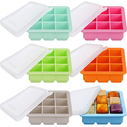 6 Pcs Silicone Baby Food Storage Containers Baby Food Freezer Tray with Lids Silicone Baby Food Freezer Storage Tray Breast Milk Freezer Tray Baby Food Freezer Containers for Baby Food, Fruit Purees