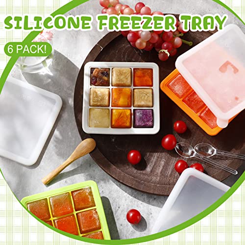 6 Pcs Silicone Baby Food Storage Containers Baby Food Freezer Tray with Lids Silicone Baby Food Freezer Storage Tray Breast Milk Freezer Tray Baby Food Freezer Containers for Baby Food, Fruit Purees