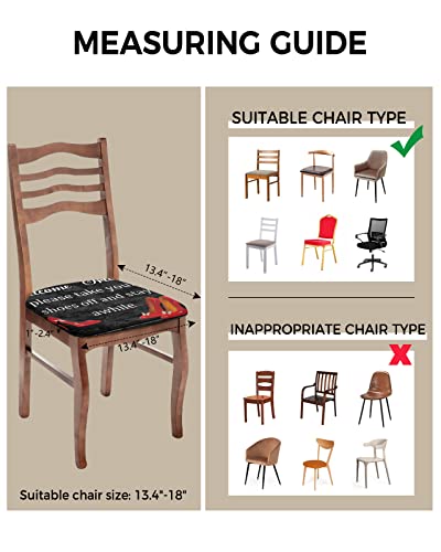 Seat Covers for Dining Room Chairs, Welcome Friend Red High Heels Black Retro Wood Grain Fitted Stretch Chair Seat Covers, Removable Washable Kitchen Dining Chair Slipcovers Protector Set