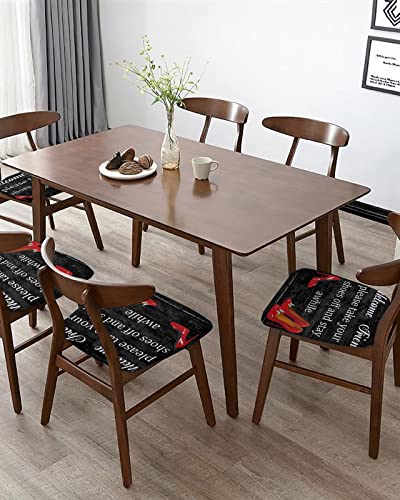 Seat Covers for Dining Room Chairs, Welcome Friend Red High Heels Black Retro Wood Grain Fitted Stretch Chair Seat Covers, Removable Washable Kitchen Dining Chair Slipcovers Protector Set