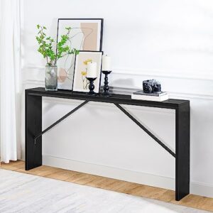 MAHANCRIS Console Table, 62.2" Long Sofa Table Behind Couch, Narrow Entryway Table, Farmhouse Dining Table with Angled Metal Frame, Industrial Console Table for Entryway, Black CTHB15801