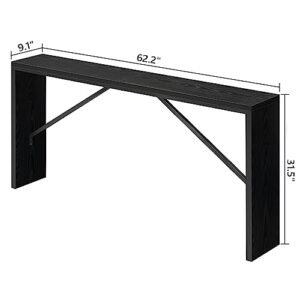 MAHANCRIS Console Table, 62.2" Long Sofa Table Behind Couch, Narrow Entryway Table, Farmhouse Dining Table with Angled Metal Frame, Industrial Console Table for Entryway, Black CTHB15801