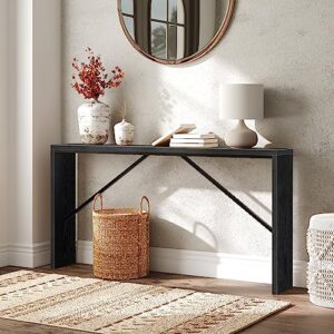 MAHANCRIS Console Table, 62.2" Long Sofa Table Behind Couch, Narrow Entryway Table, Farmhouse Dining Table with Angled Metal Frame, Industrial Console Table for Entryway, Black CTHB15801