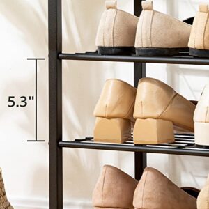 MAHANCRIS 8-Tier Metal Shoe Rack, Narrow Shoe Storage Organizer for Closet Entryway, Hold 7-12 Pairs of Shoes, Tall Skinny Shoe Shelf with 7 Metal Shelves, Easy Assembly, Rustic Brown SRHR0801Z