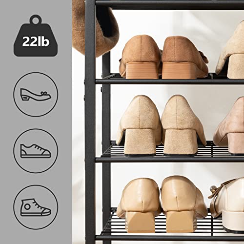 MAHANCRIS 8-Tier Metal Shoe Rack, Narrow Shoe Storage Organizer for Closet Entryway, Hold 7-12 Pairs of Shoes, Tall Skinny Shoe Shelf with 7 Metal Shelves, Easy Assembly, Rustic Brown SRHR0801Z