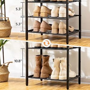 MAHANCRIS 8-Tier Metal Shoe Rack, Narrow Shoe Storage Organizer for Closet Entryway, Hold 7-12 Pairs of Shoes, Tall Skinny Shoe Shelf with 7 Metal Shelves, Easy Assembly, Rustic Brown SRHR0801Z