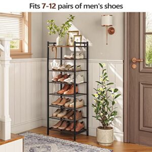 MAHANCRIS 8-Tier Metal Shoe Rack, Narrow Shoe Storage Organizer for Closet Entryway, Hold 7-12 Pairs of Shoes, Tall Skinny Shoe Shelf with 7 Metal Shelves, Easy Assembly, Rustic Brown SRHR0801Z