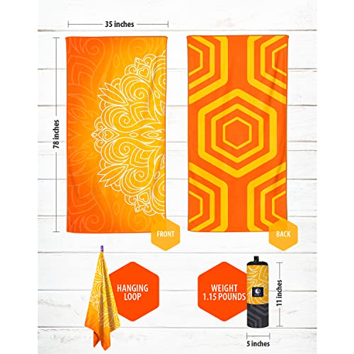 VENTURE 4TH Microfiber Beach Towel: Quick-Dry, Compact, Sand-Free, Absorbent, Sandproof and Lightweight - Perfect for Camping, Beach, and Roadtrips (Orange Mandala Design | 35x78 inches)