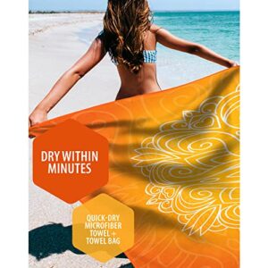 VENTURE 4TH Microfiber Beach Towel: Quick-Dry, Compact, Sand-Free, Absorbent, Sandproof and Lightweight - Perfect for Camping, Beach, and Roadtrips (Orange Mandala Design | 35x78 inches)