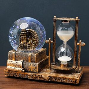 music crystal snow globe with hourglass timer home decoration for living room bedroom book shelf tv cabinet desktop decor statue figurine table centerpieces ornaments (a-brown)