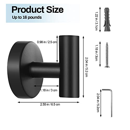 Kruodop Towel Hooks for Bathroom,2 Packs Wall Mount Towel Holder,Black Matte Wall Robe Hook,Stainless Steel Heavy Duty Door Hanger Towel Hook for Kitchen, Bedroom,Hotel,Pool,Coats and Keys