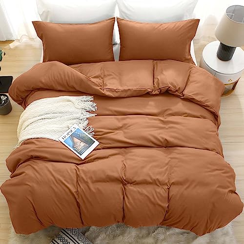 MUXHOMO Caramel Duvet Cover Full Size, Soft Cooling Brushed Microfiber Duvet Cover Set 3 Pieces with Zipper Closure, 1 Comforter Cover 80x90 inches and 2 Pillow Cases (No Comforter)