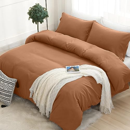 MUXHOMO Caramel Duvet Cover Full Size, Soft Cooling Brushed Microfiber Duvet Cover Set 3 Pieces with Zipper Closure, 1 Comforter Cover 80x90 inches and 2 Pillow Cases (No Comforter)