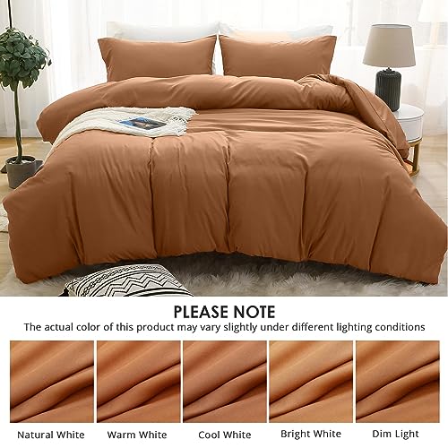 MUXHOMO Caramel Duvet Cover Full Size, Soft Cooling Brushed Microfiber Duvet Cover Set 3 Pieces with Zipper Closure, 1 Comforter Cover 80x90 inches and 2 Pillow Cases (No Comforter)