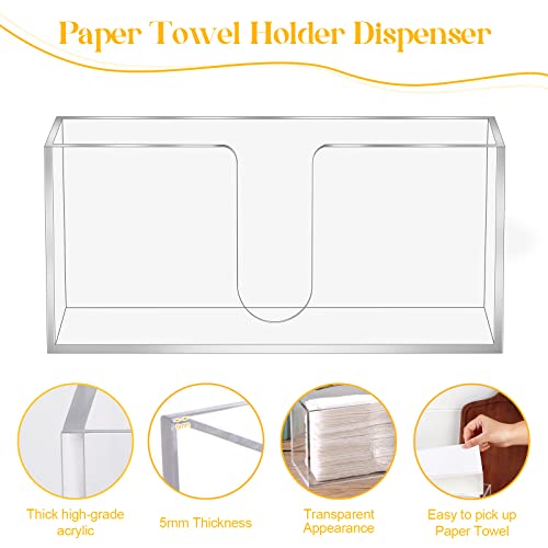 2Pack Acrylic Countertop Paper Towel Dispenser, Folded Paper Towel Dispenser Clear Trifold Napkin Holder, Suitable for Z-fold, C-fold or MultiFold Trifold Paper Towels for Bathroom Toilet and Kitchen