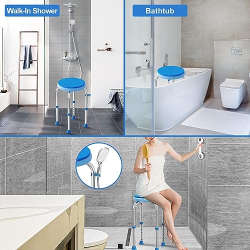 UGarden Heavy Duty Stainless Steel Shower Chair Bath Seat, 350lbs Adjustable Bath Chair, Shower Stools for Seniors, Handicap Bathroom Stool, Round Bathtud Seat for Seniors, Disabled, Handicap, Injured