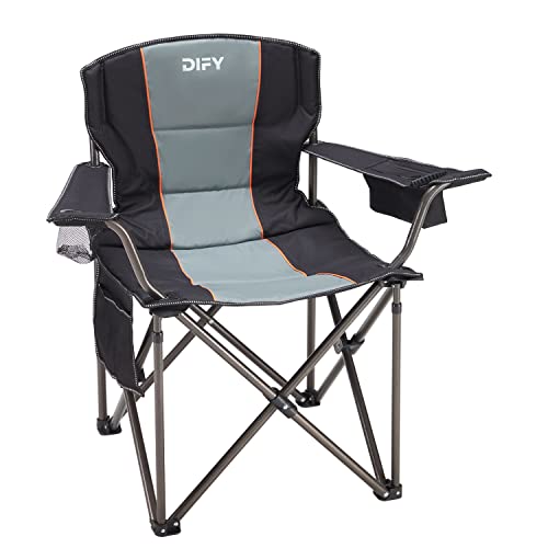 DIFY Oversized Camping Chair, Fortable and Portable, Padded Adjustable Armrest, Max Weight 450lbs. Outdoor Chair with Cup Holder & ice Bag.(Black)