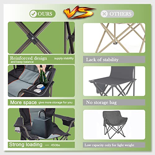 DIFY Oversized Camping Chair, Fortable and Portable, Padded Adjustable Armrest, Max Weight 450lbs. Outdoor Chair with Cup Holder & ice Bag.(Black)