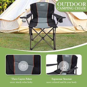 DIFY Oversized Camping Chair, Fortable and Portable, Padded Adjustable Armrest, Max Weight 450lbs. Outdoor Chair with Cup Holder & ice Bag.(Black)