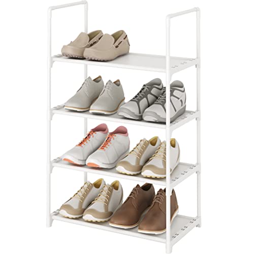 SHELAKET 4-Tier Stackable Small Shoe Rack, Expandable & Adjustable Shoe Shelf Storage Organizer for Entryway, Hallway and Closet (SAT-4W)