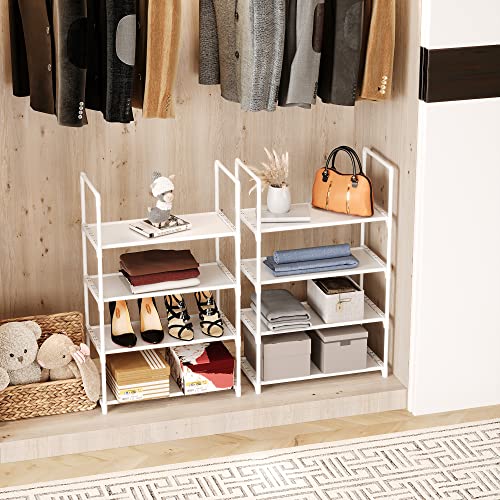 SHELAKET 4-Tier Stackable Small Shoe Rack, Expandable & Adjustable Shoe Shelf Storage Organizer for Entryway, Hallway and Closet (SAT-4W)