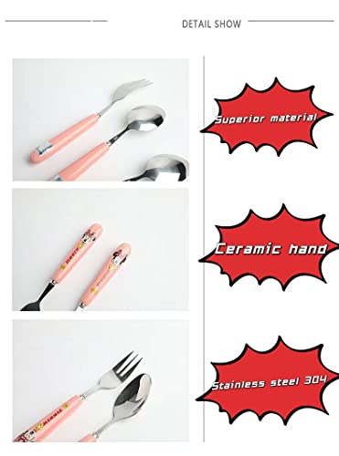 Meet Beauty Ding 1Set Stainless Steel Minnie Spoon Fork Set Pink Kid's Flatware with A Container Girl Children's Tableware Female Student's Cartoon Dinnerware Meal Tool（Made in China