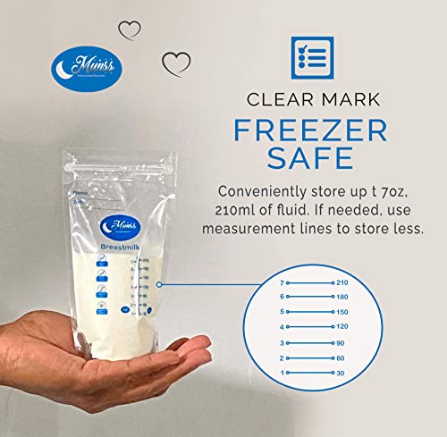 Munss Breast Milk Storage Bags Bag for Nursing Moms Leak Proof 120 Count 7oz Capacity Non Reusable|BPA Free| Suitable for Freezing. Blue