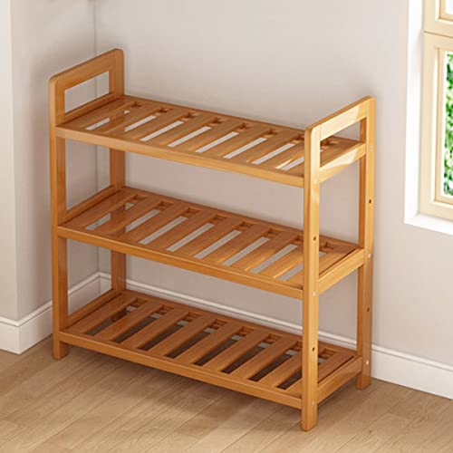 ZHIJXFAVO Wooden Shoe Rack for Closet | 3 Tier Wood and Bamboo Shoe Shelf | Shoe Storage Orgnizer for Enterway Hallway Bathroom Balcony | Easy to Assemble & Space Saving